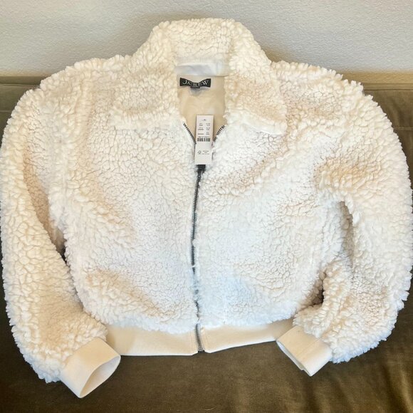 J. Crew | Jackets & Coats | White Jcrew Cropped Sherpa Jacket Xxs ...